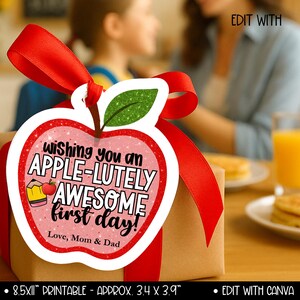 Back to School Apple Gift Tag Card for Kid, First Day Teacher Student ...