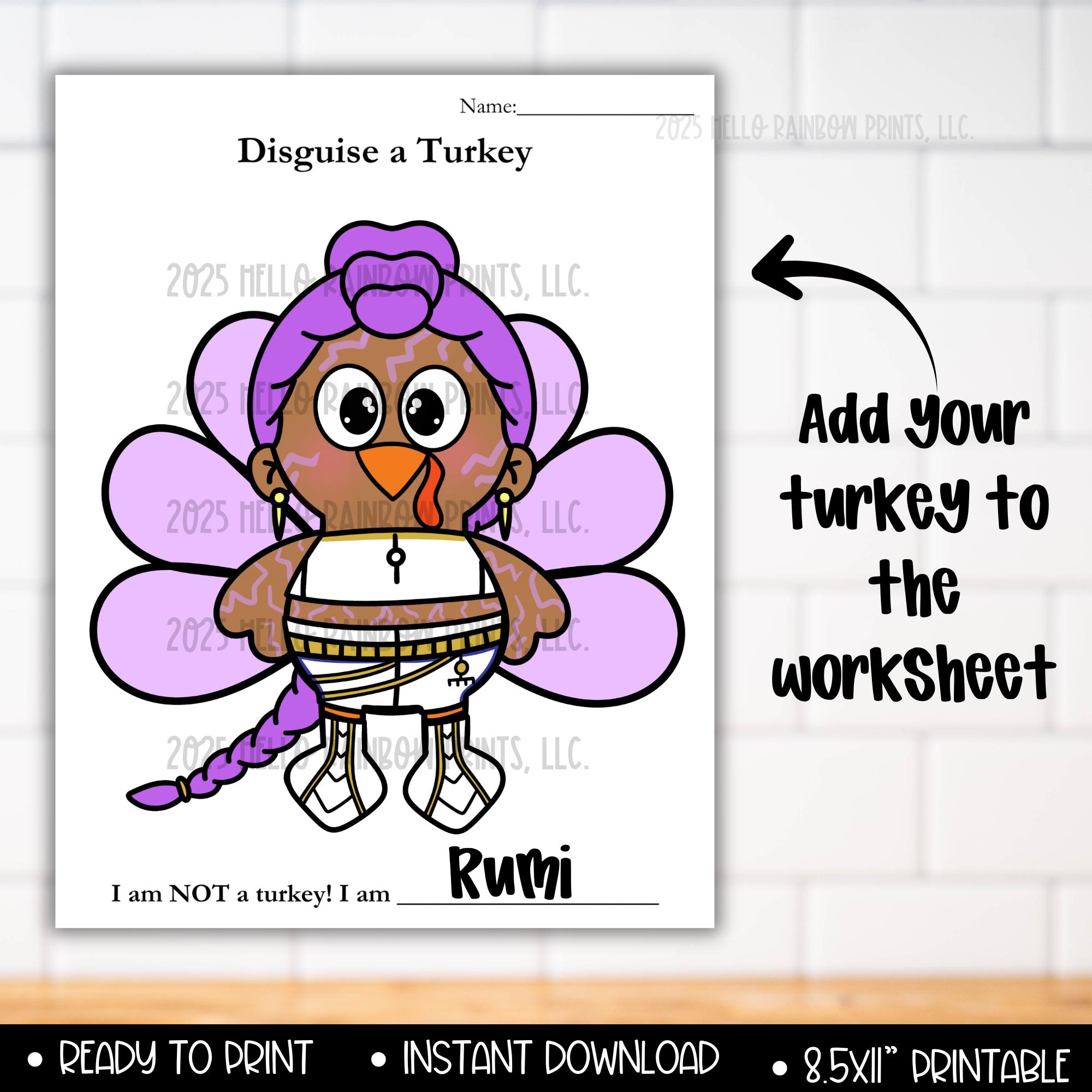 Disguise the Turkey Kpop Hunter Printable Craft Kit, Rumi Coloring ...