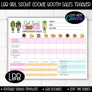 LBB Girl Scout Cookie Booth Sales Tracker Form Editable Canva Template ...