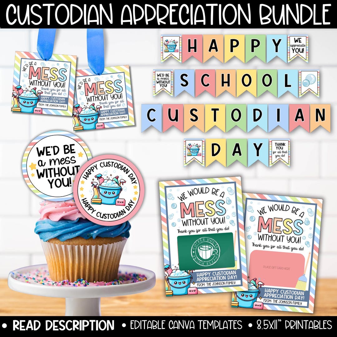 Custodians Appreciation Day Gift Tags Banner Bundle, Custodian Janitor ...