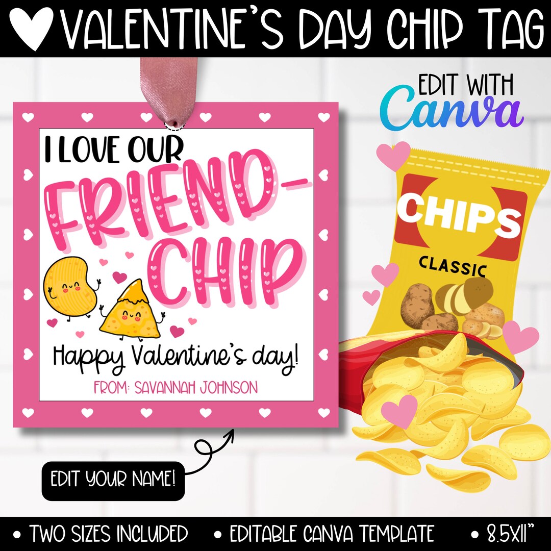 Valentine's Day Friend Chip Treat Goody Bag Tag Card Label, Pink Boys ...
