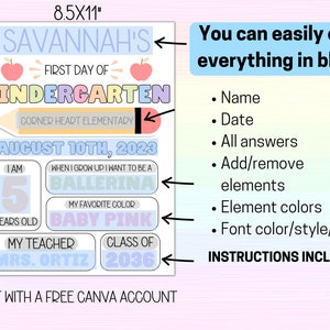 First Day of School Editable Printable Sign | Canva Template First Day ...