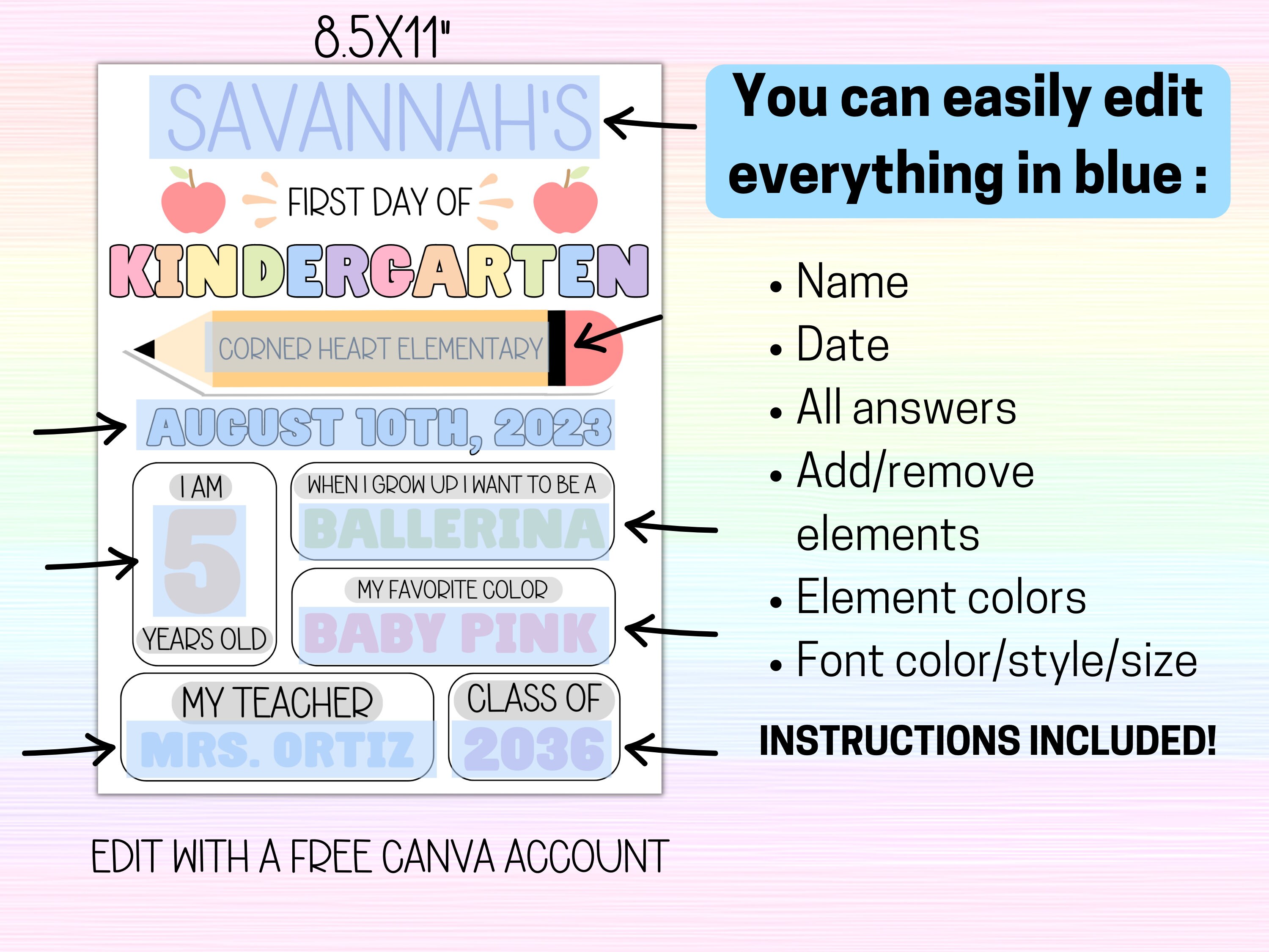 First Day of School Editable Printable Sign Canva Template - Etsy