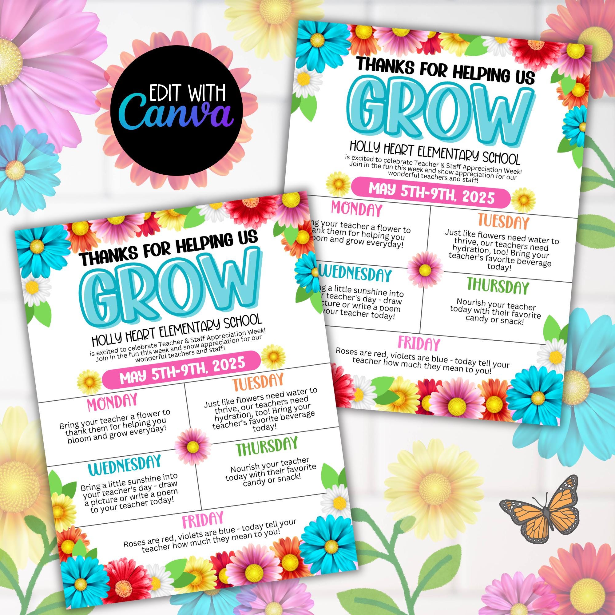 Teacher Staff Appreciation Week Floral Grow Theme Flyer, Teachers ...