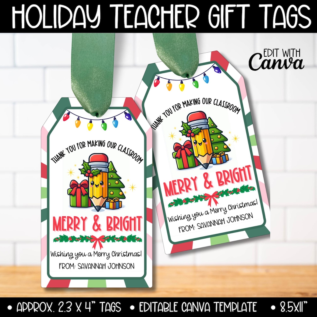 Teacher Christmas Gift Tag Card Template, Holiday Teacher Staff ...
