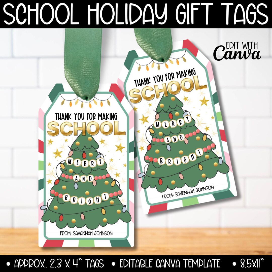Gold Christmas School Era Gift Tag Card Template, Class Treat, Holiday ...