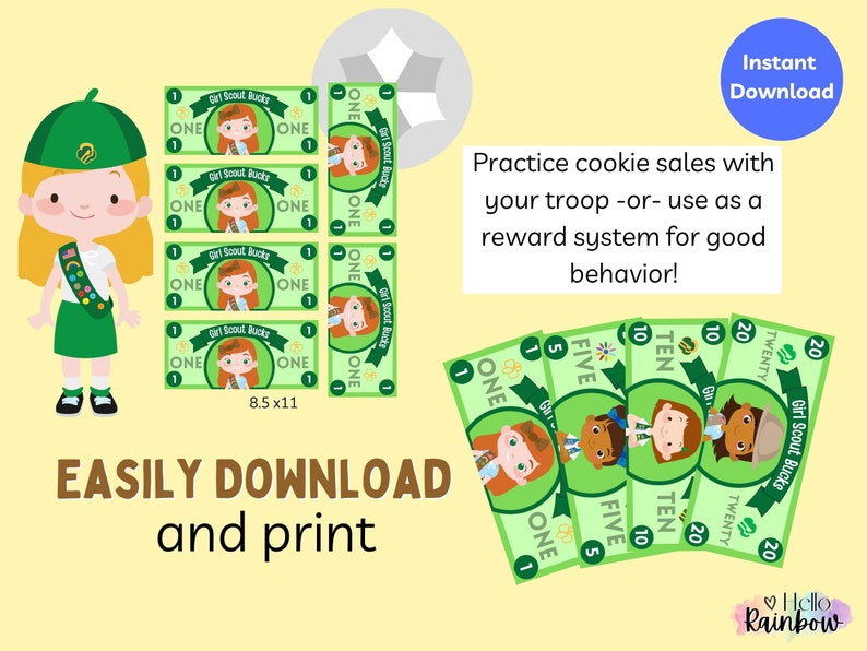 Girl Scout Money Printable All Levels Girl Scout Troop - Etsy