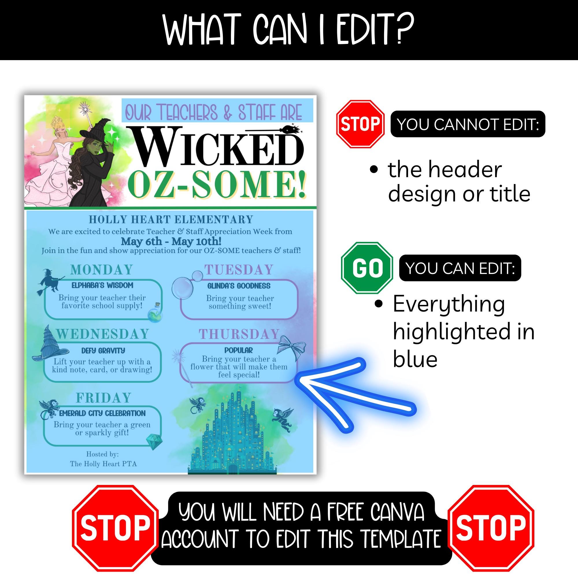 Wicked Theme Teacher Appreciation Week Theme Flyer Canva Template, Oz ...