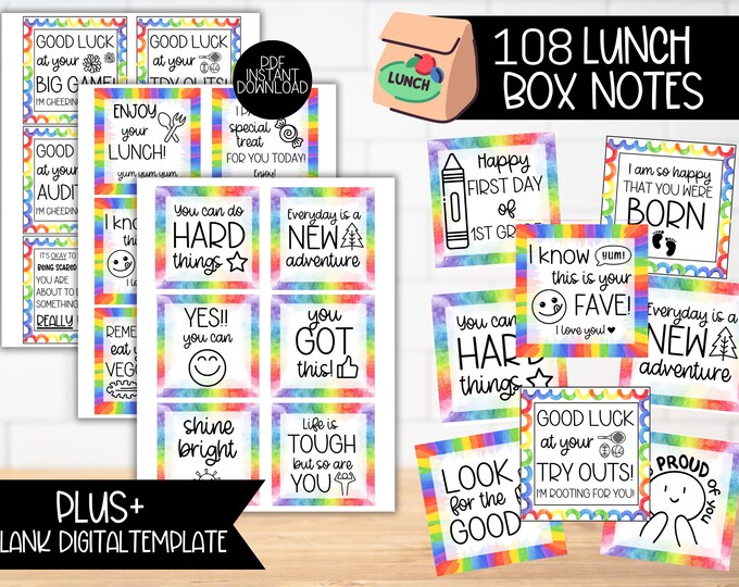 First Day of School Lunchbox Notes for Kids | Positive Encouraging ...