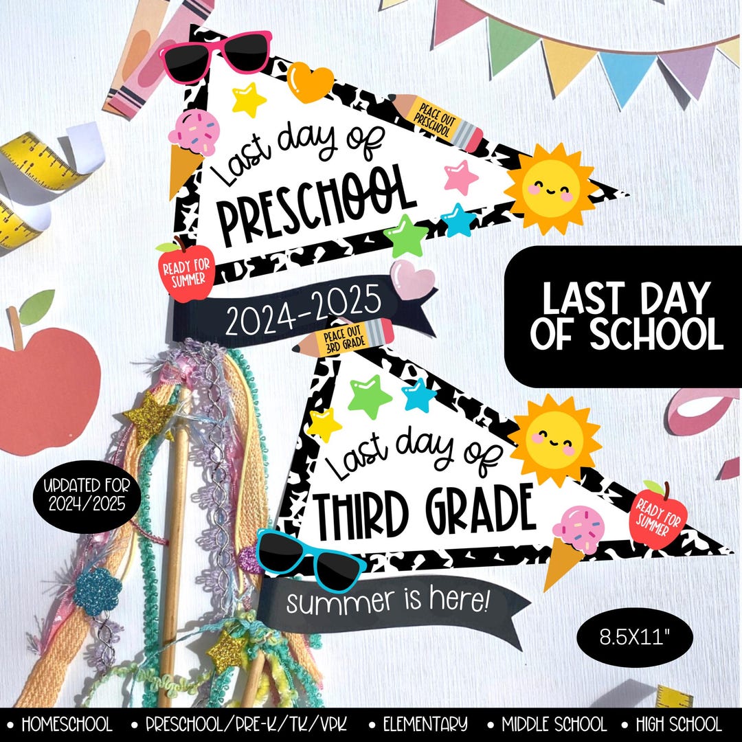 Last Day of School Composition Flag Sign Craft, 2024-2025 End of Year ...