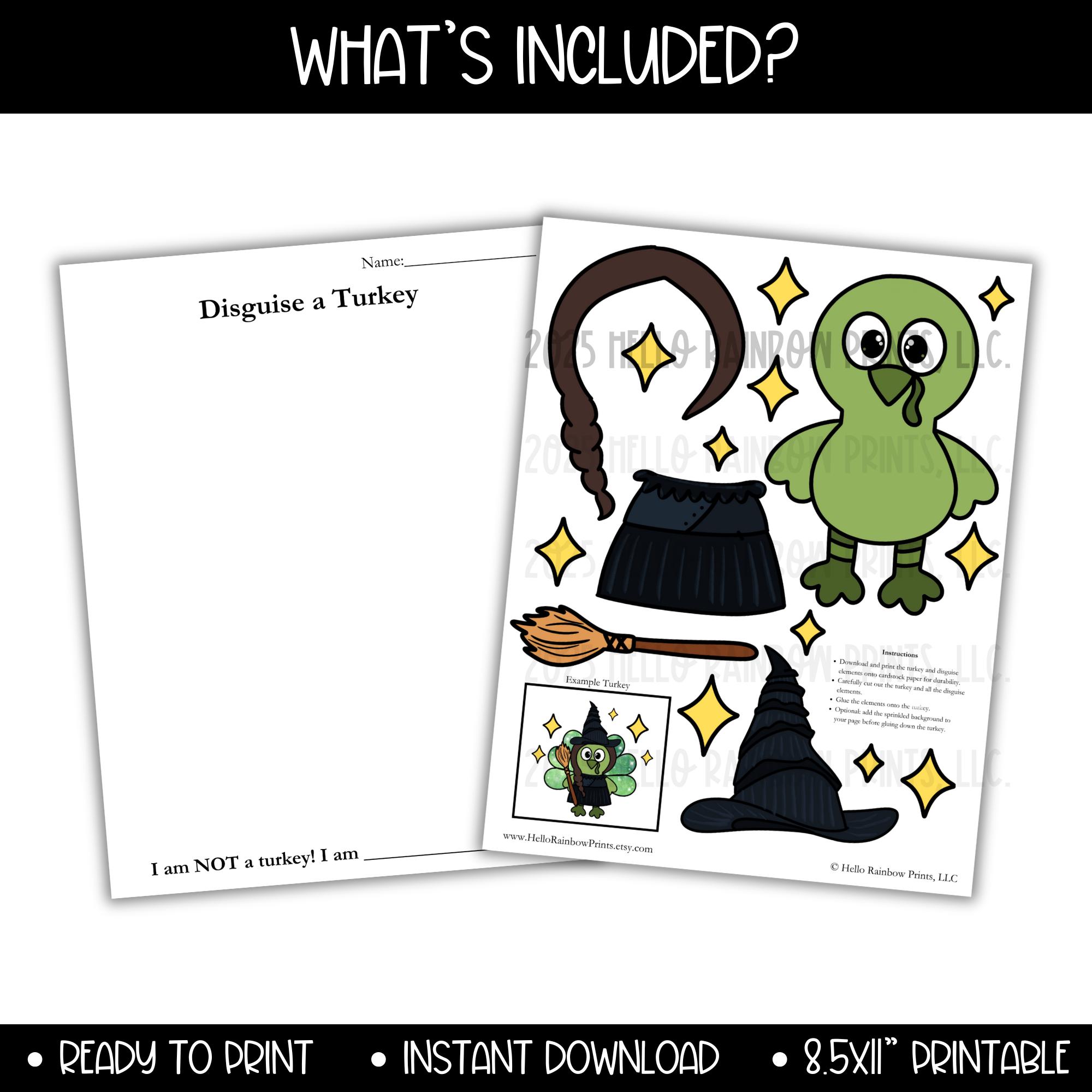 Thanksgiving Disguise the Turkey Wicked Printable Craft Kit Bundle ...