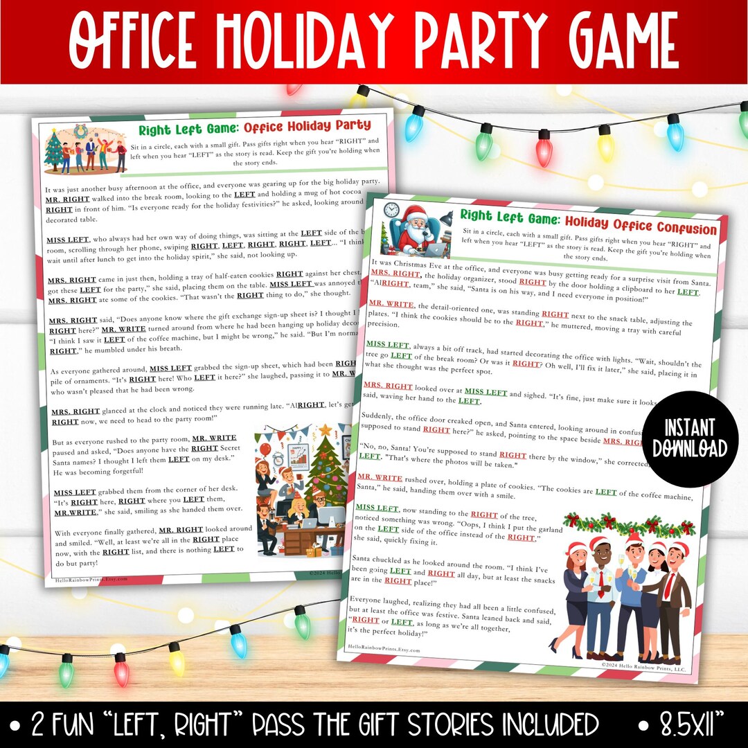 Holiday Office Party Pass the Present Game, Right Left Christmas Game ...