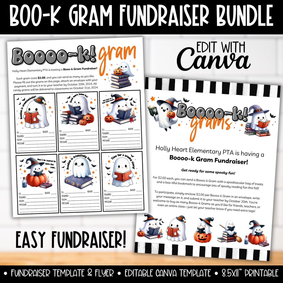 Halloween Boo Gram School Fundraiser Flyer Template Bundle, Boo-k Book ...