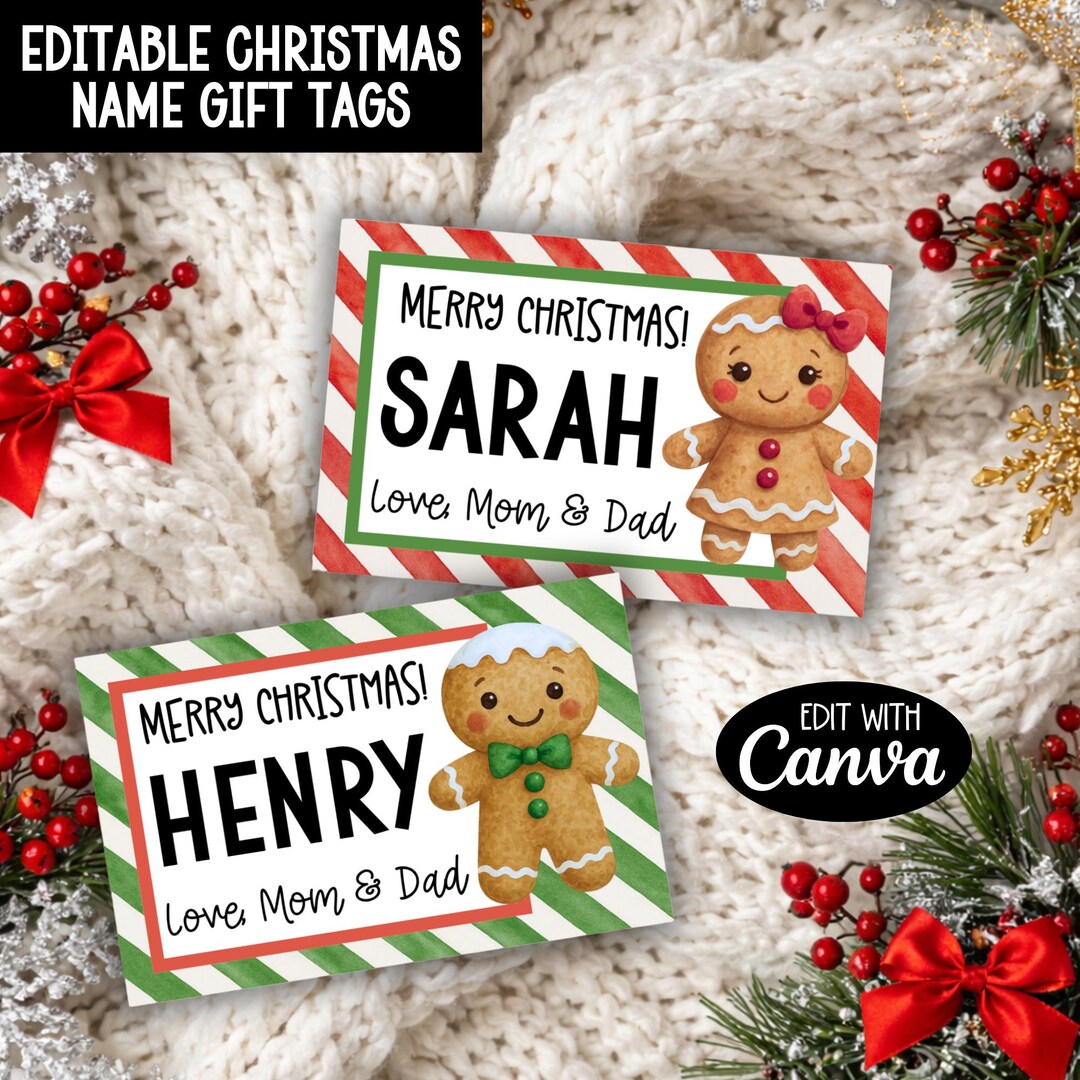 Printable Gingerbread Christmas Gift Tags, Editable Holiday Present ...