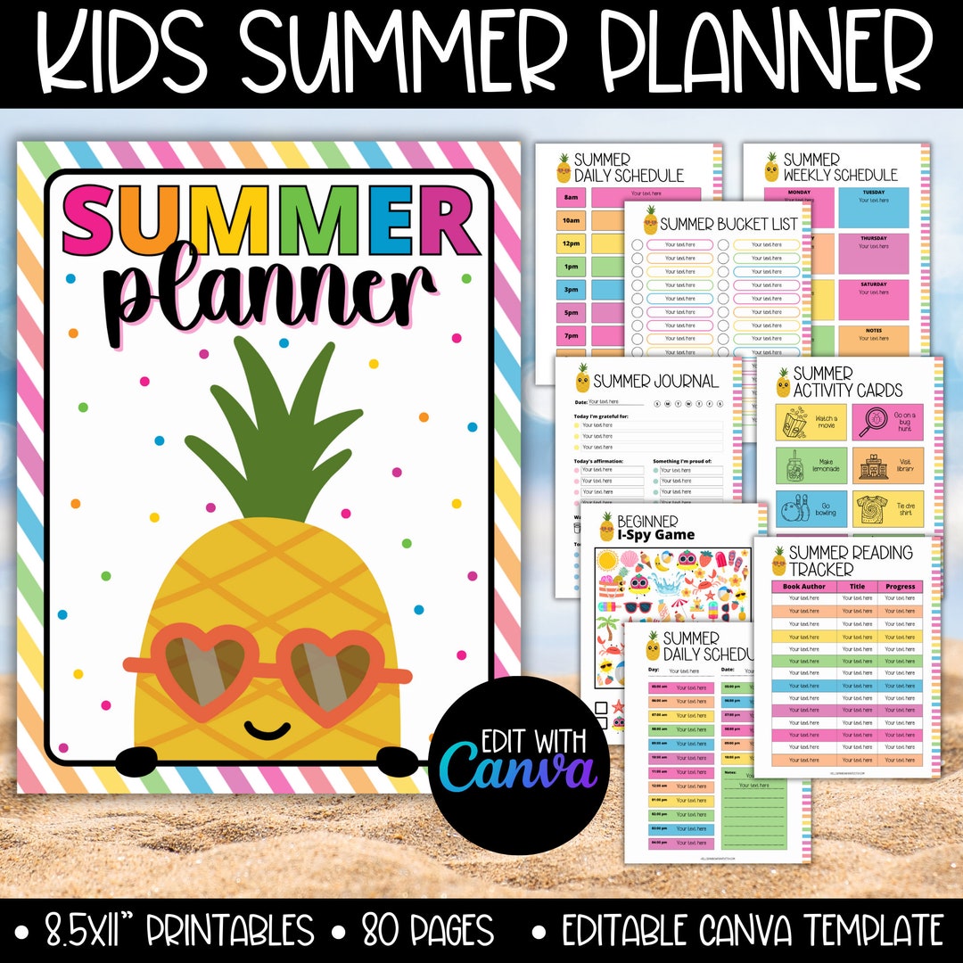 2025 Summer Planner for Kids, Editable Summer Kids Bucket Reading List ...