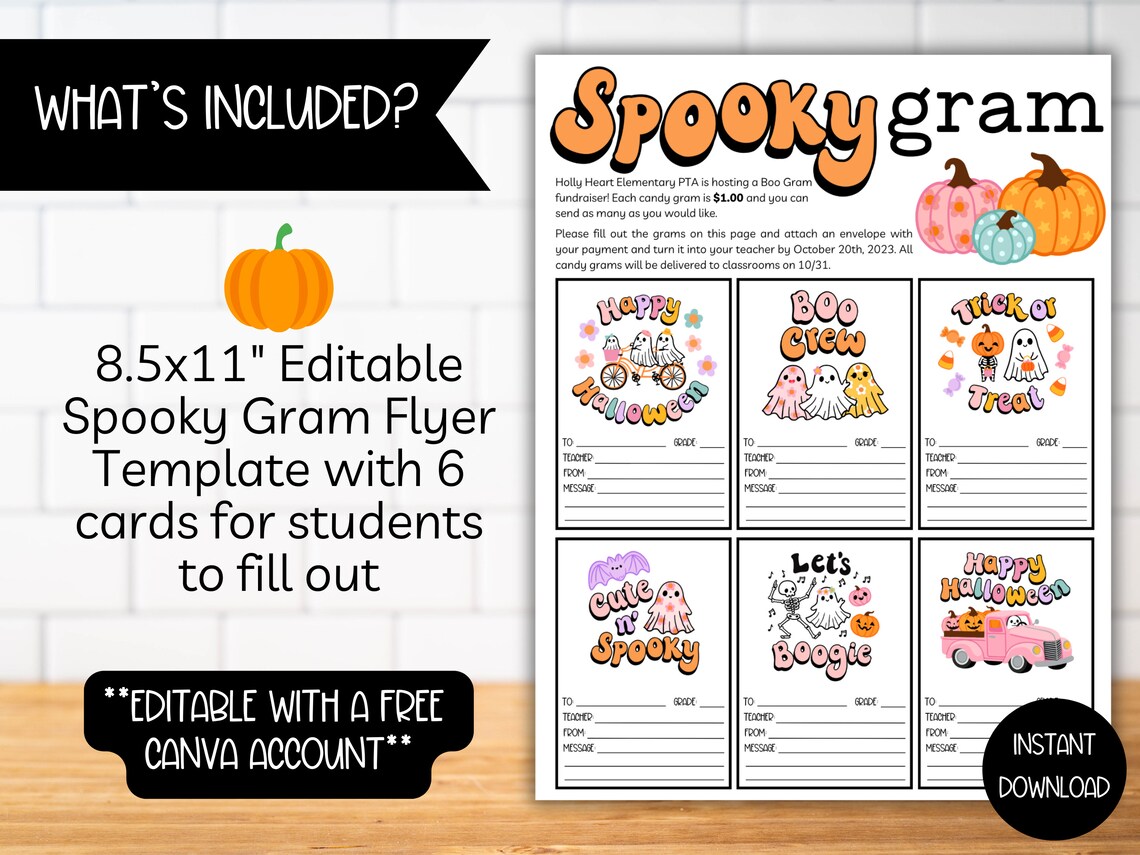 PTA PTO Boo Gram Flyer Template, School Fundraiser Ideas, Boo Gram ...