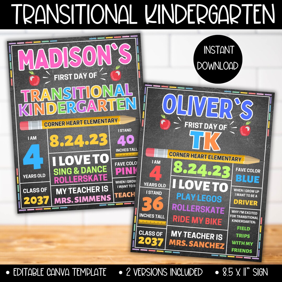 First Day of TK Sign Printable, First Day of Transitional Kindergarten ...