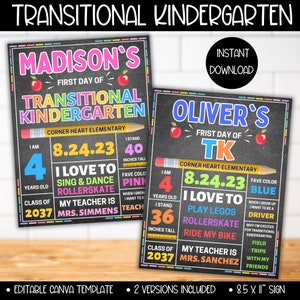 First Day of TK Sign Printable, First Day of Transitional Kindergarten ...