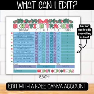 Christmas Editable Behavior Tracker for Kids, Holiday Classroom Student ...