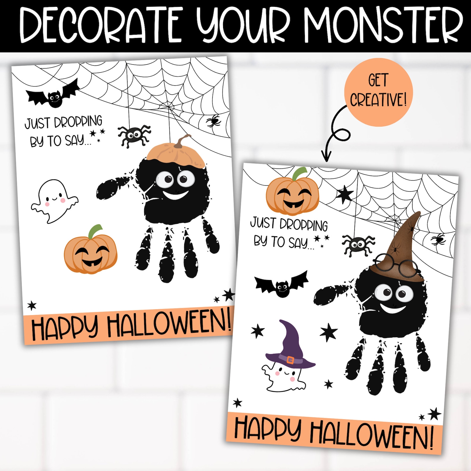 Halloween Spider Pumpkin Handprint Craft, Autumn Craft Kit for Kids ...