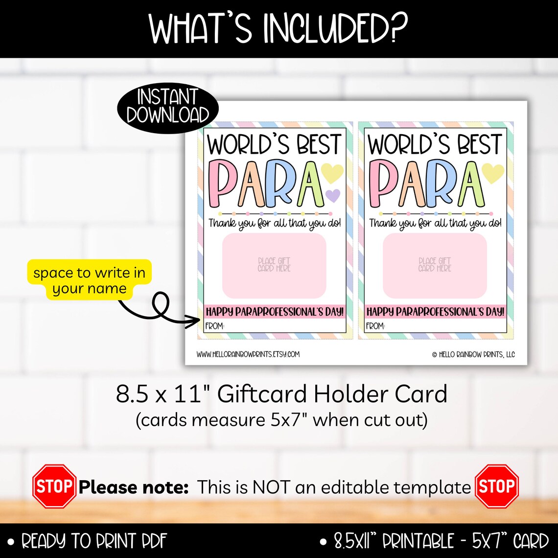 World's Best Para Gift Card Holder, Paraprofessional Appreciation Day ...