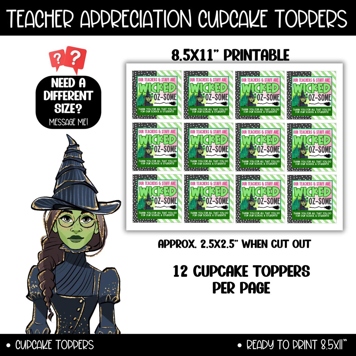 Wicked Teacher Appreciation Week Theme Cupcake Toppers, Wizard of Oz ...