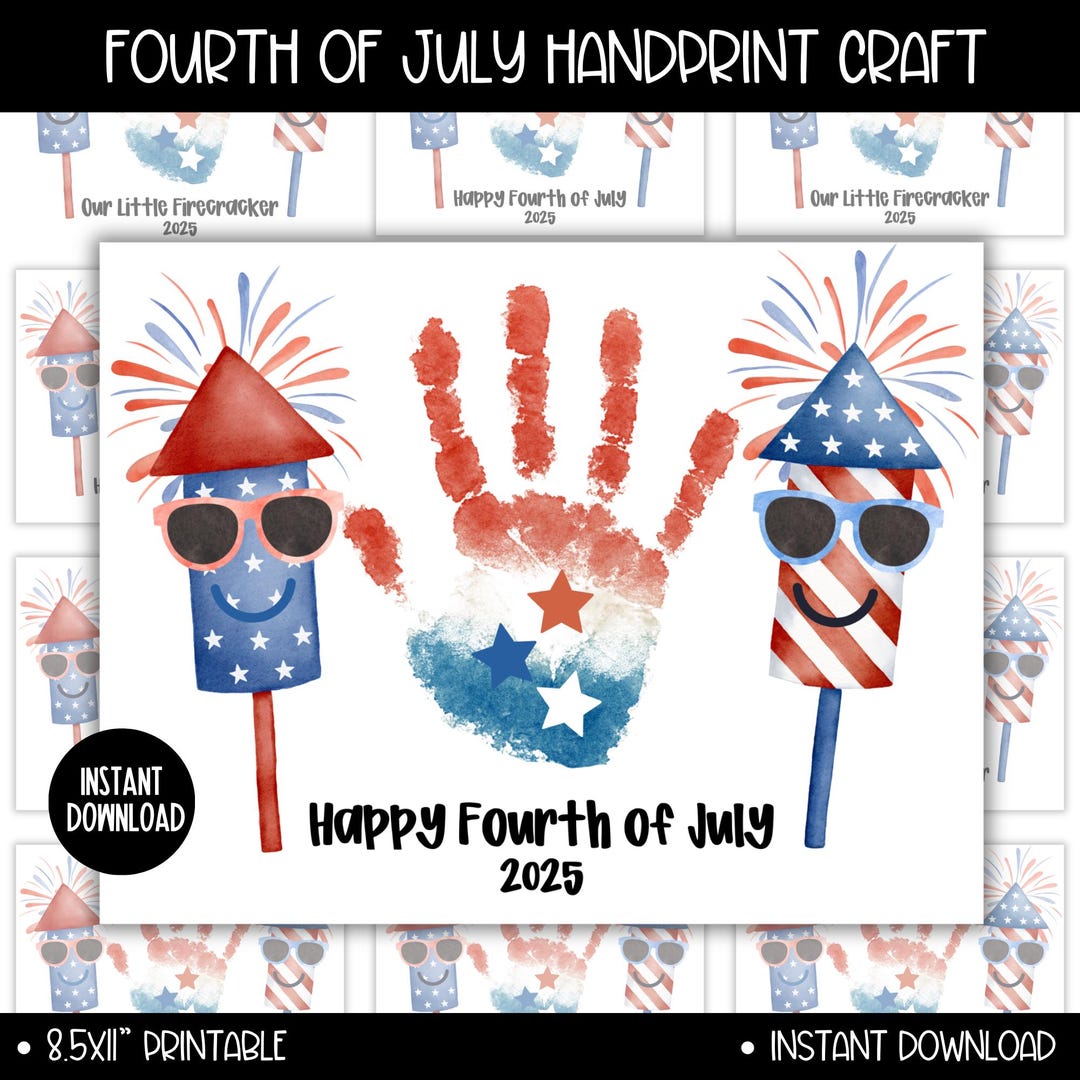 2025 4th of July Firecracker Handprint Toddler Kid Craft Printable ...
