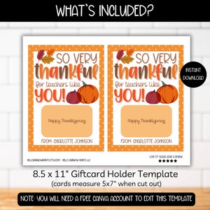 Thanksgiving Thankful for Teacher Personalized Gift Card Holder, Fall ...