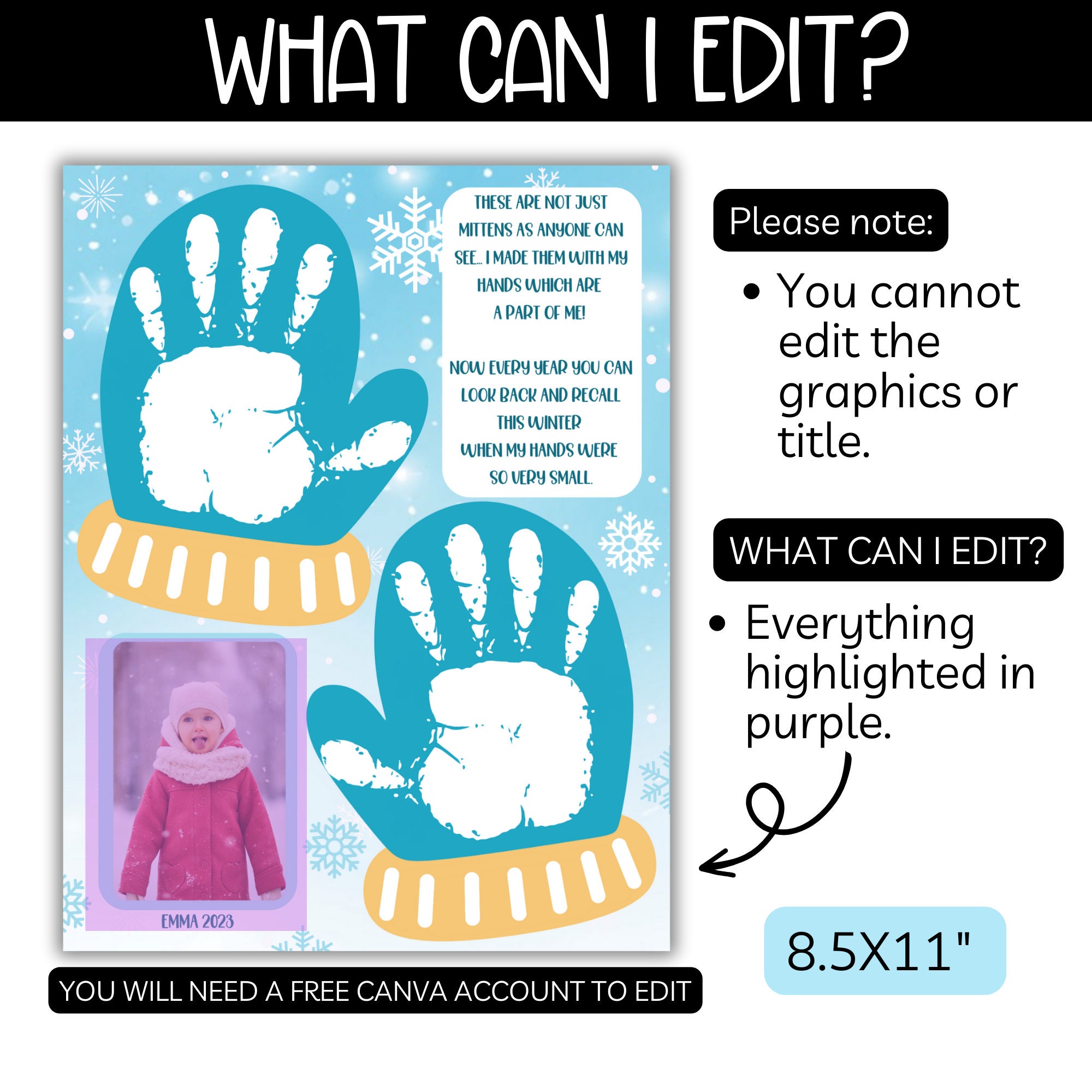 Christmas Holiday Winter Mitten Handprint Poem Toddler Baby Printable ...