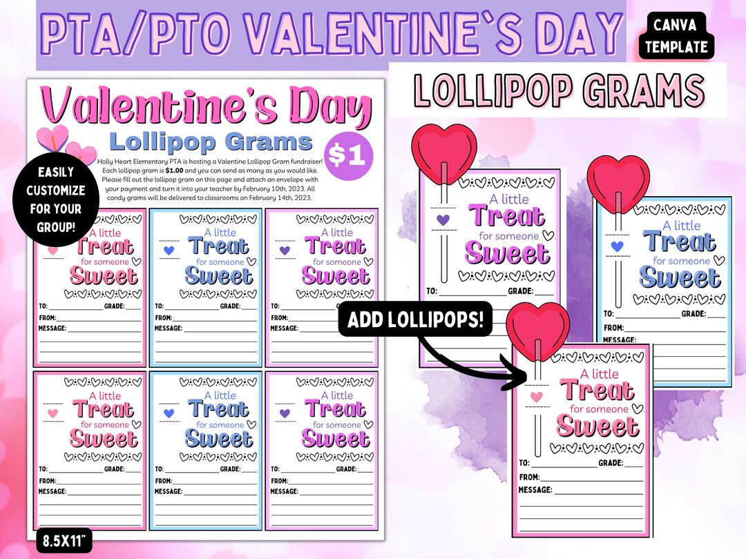 PTA PTO Valentine's Day Candy Gram School Fundraiser Flyer Template ...