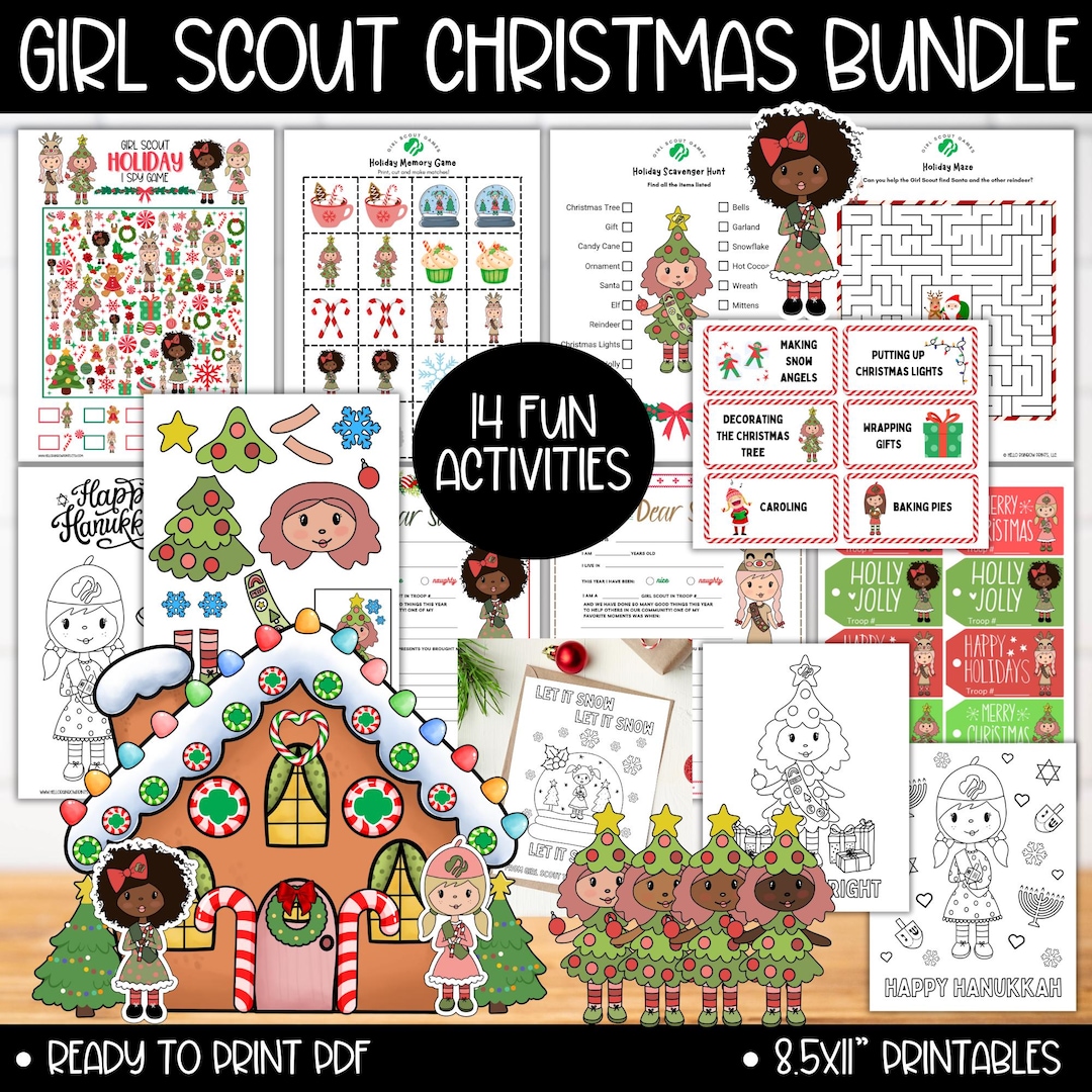 Girl Scout Christmas Card Activity Craft Game Printable Bundle, Girl ...