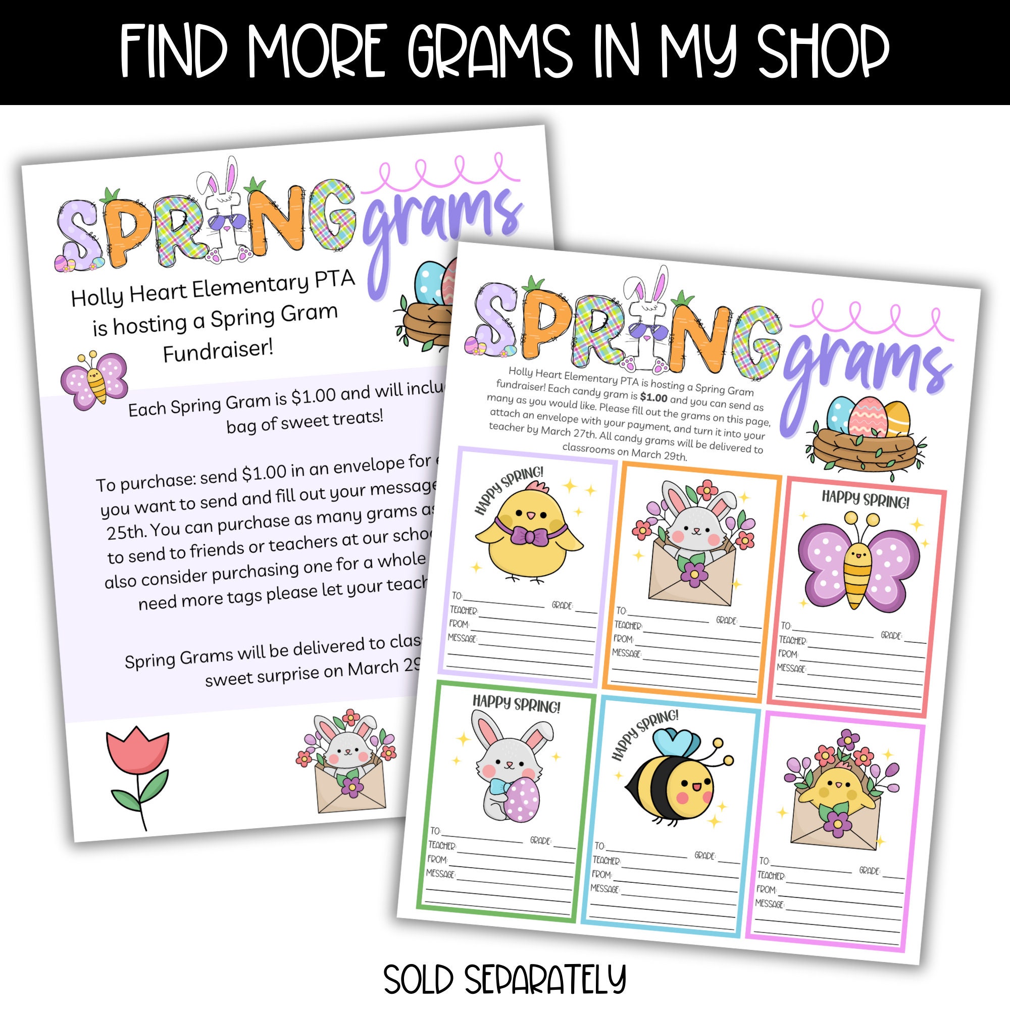 PTA PTO Easter Candy Grams Template Fundraiser, Bunny Grams, Spring ...
