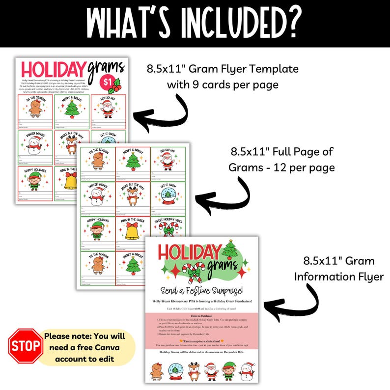 Christmas Grams Fundraiser Kit, Holiday Candy Cane Gram Tags Printable ...