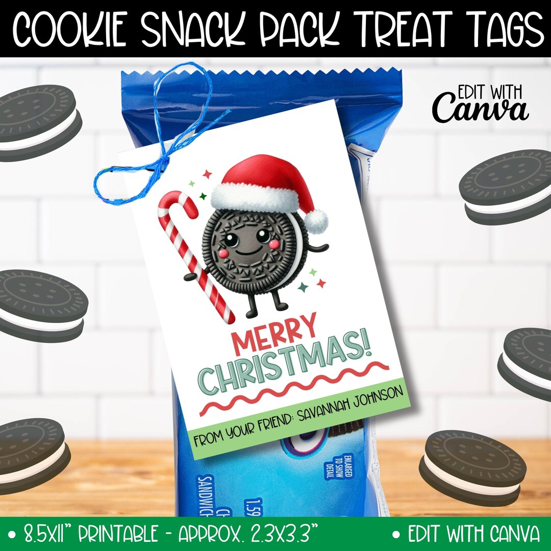 Holiday Sandwich Cookie Snack Kids Class Treat Gift Tags, Editable ...