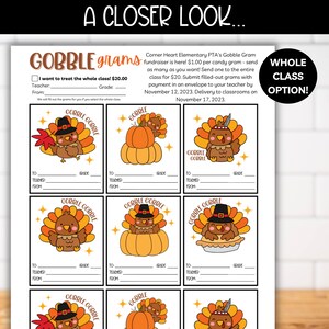 PTA PTO Gobble Gram Thanksgiving Fundraiser Flyer Template for School ...