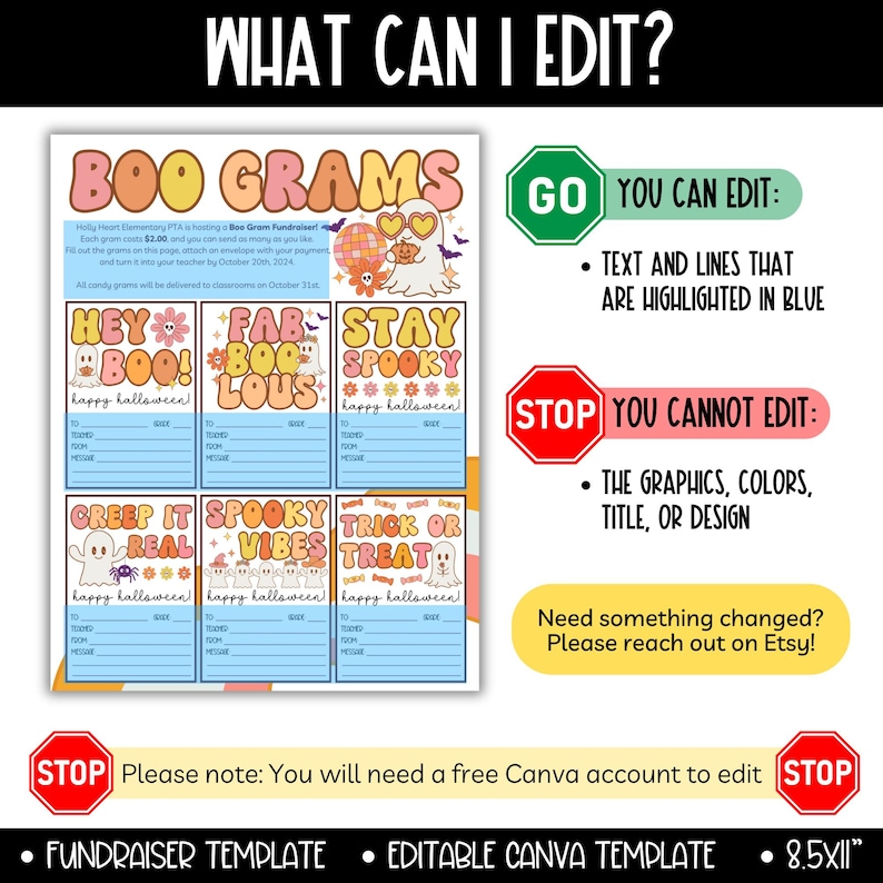 Halloween Boo Gram School Fundraiser Flyer Template, PTA PTO Groovy ...