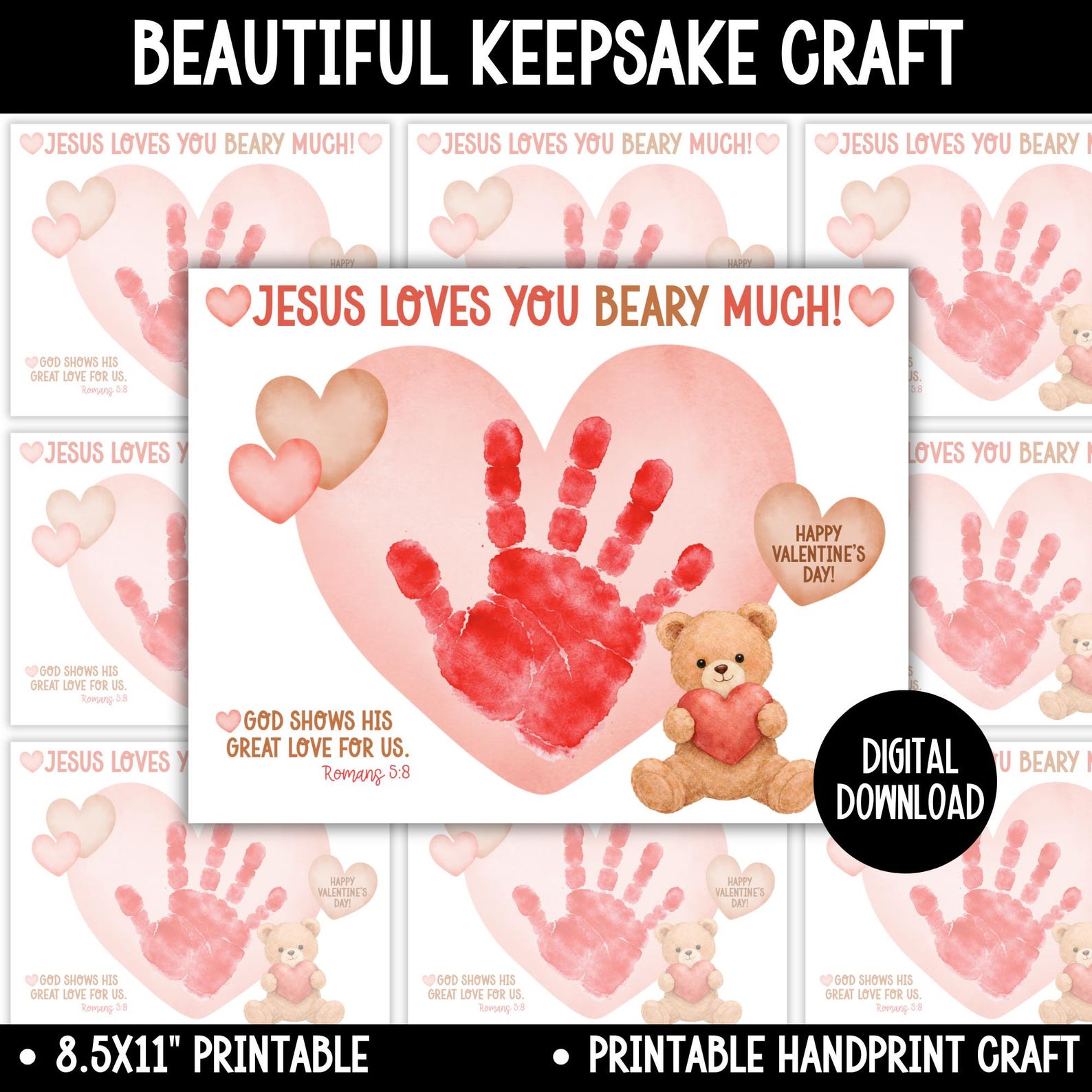 Jesus Loves You Beary Much Handprint Craft, Christian Valentine Teddy ...