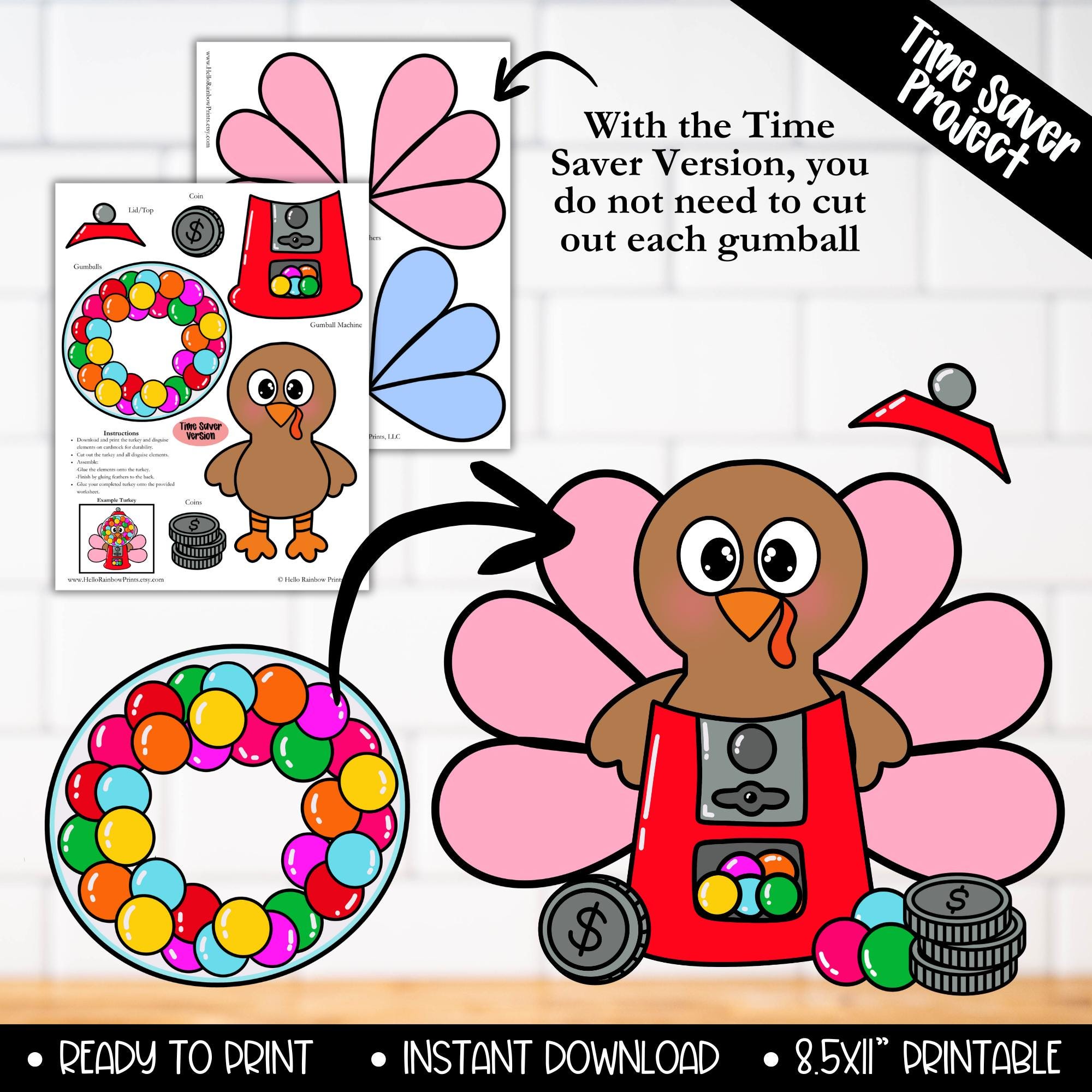 Gumball Machine Turkey Disguise Printable, Thanksgiving Gum Turkey in ...