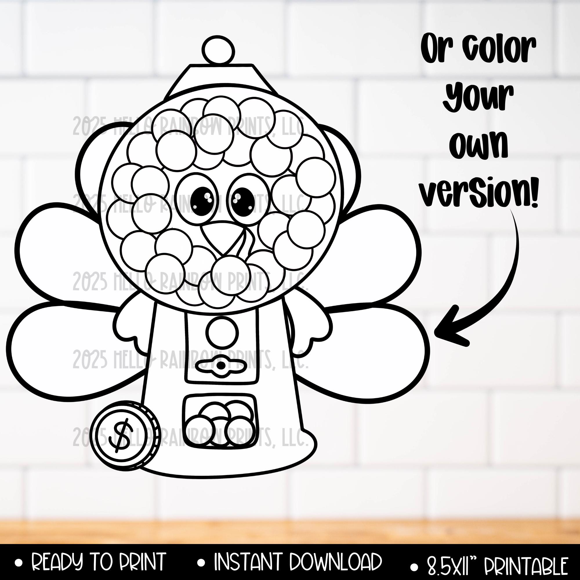 Gumball Machine Turkey Disguise Printable, Thanksgiving Gum Turkey in ...