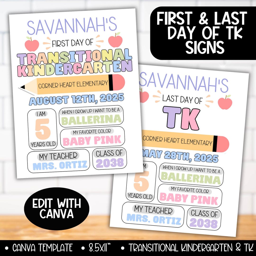First & Last Day of TK Sign Bundle, Back to School 1st Day Transitional ...