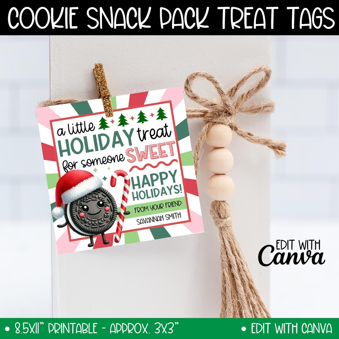 Holiday Oreo Sandwich Cookie Snack Kids Class Treat Gift Tags, Editable ...