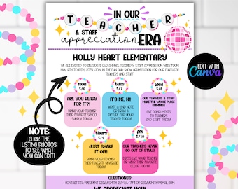 Teacher and Staff Appreciation Week Theme Flyer, Editable Canva ...