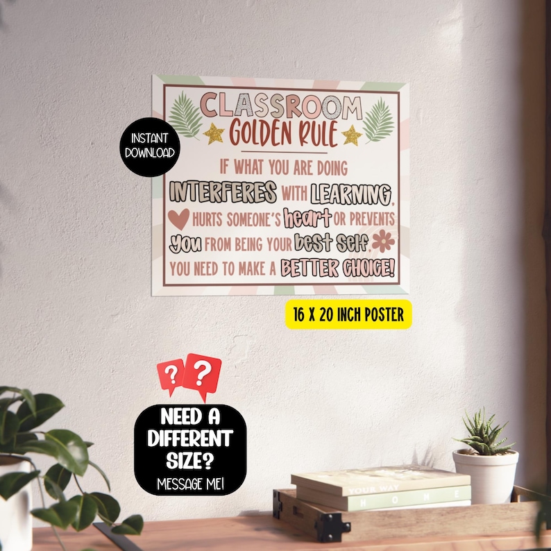 Boho Classroom Golden Rule Poster, Elementary Class Rules Sign ...