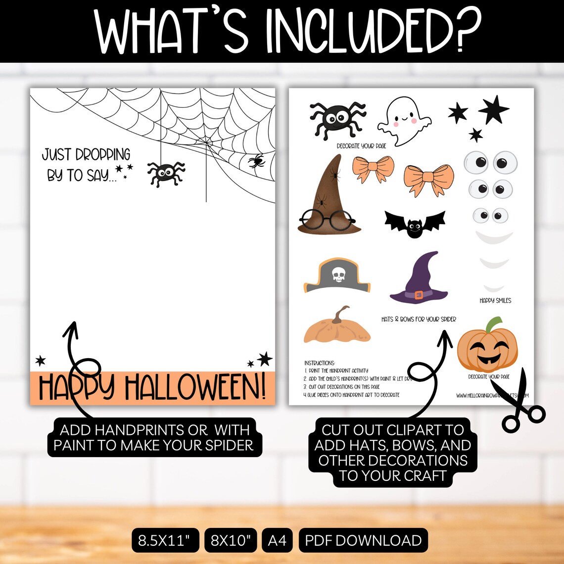 Halloween Spider Pumpkin Handprint Craft, Autumn Craft Kit for Kids ...