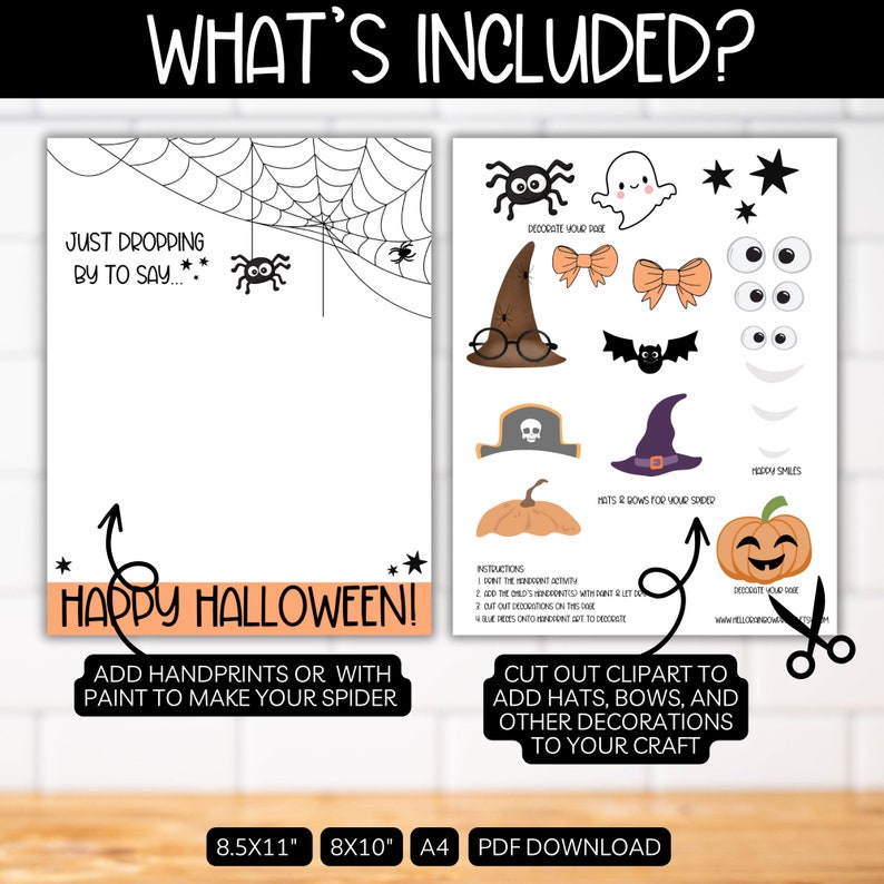 Halloween Spider Pumpkin Handprint Craft, Autumn Craft Kit for Kids ...