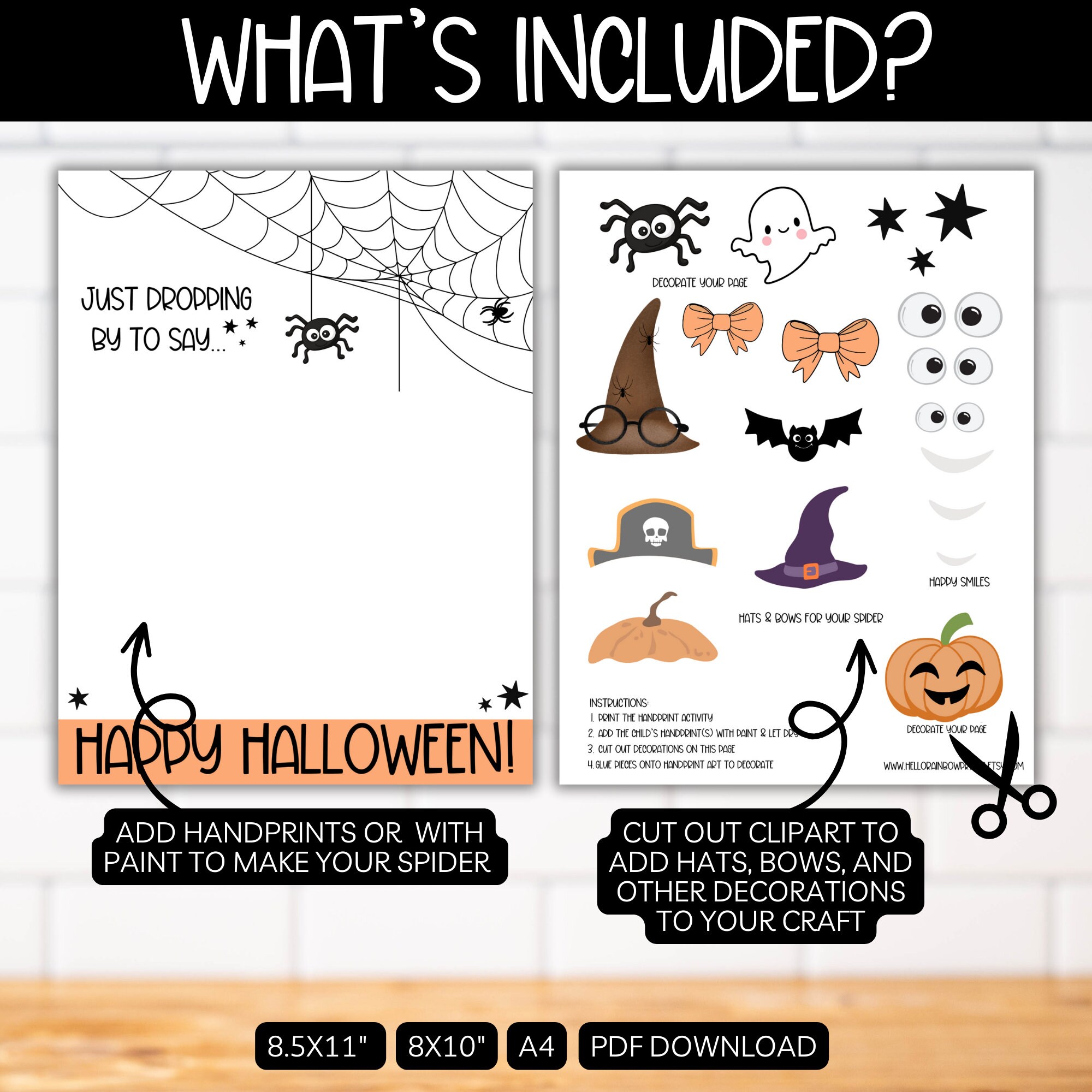 Halloween Spider Pumpkin Handprint Craft, Autumn Craft Kit for Kids ...