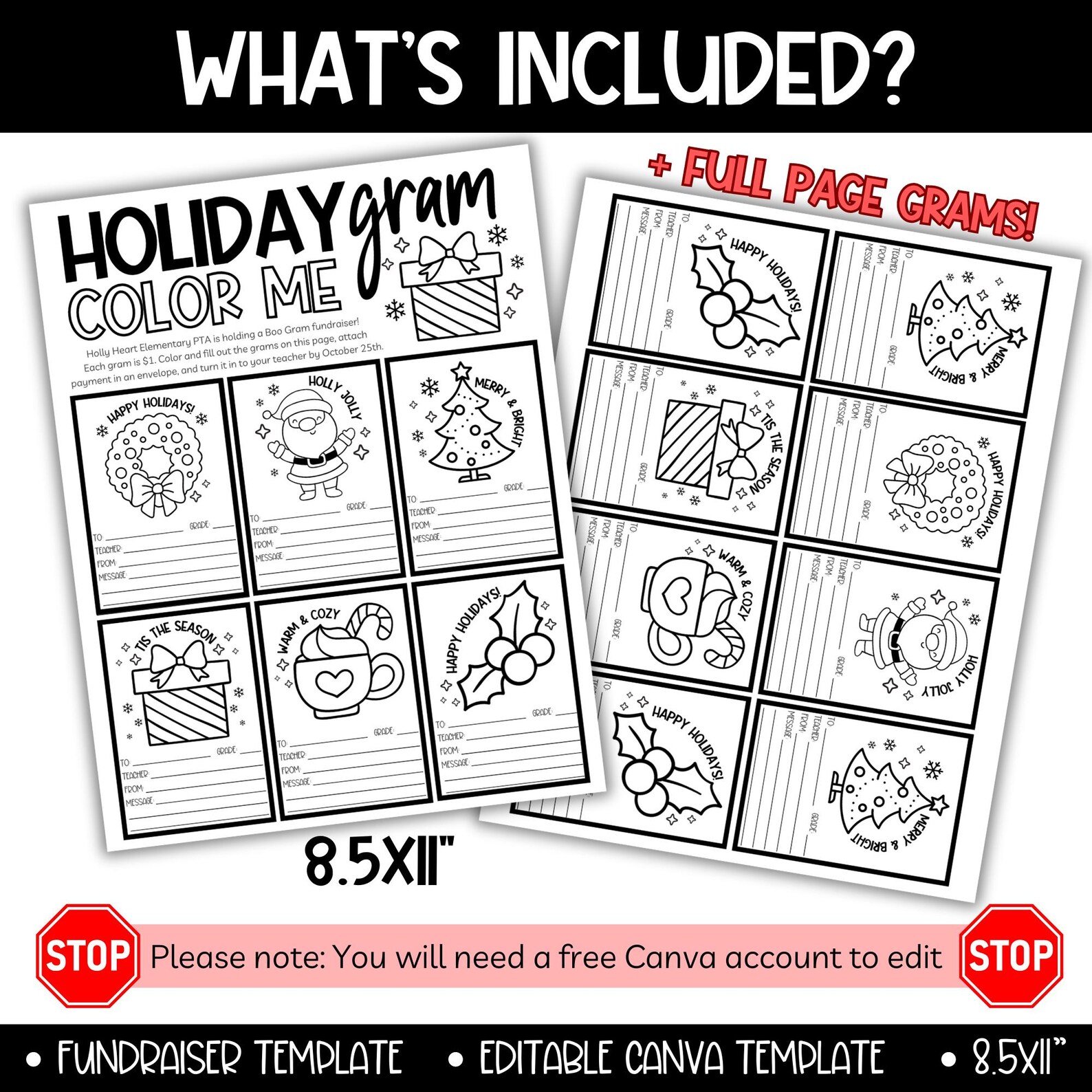 Holiday Christmas Candy Grams Fundraiser Flyer Template, Black White ...