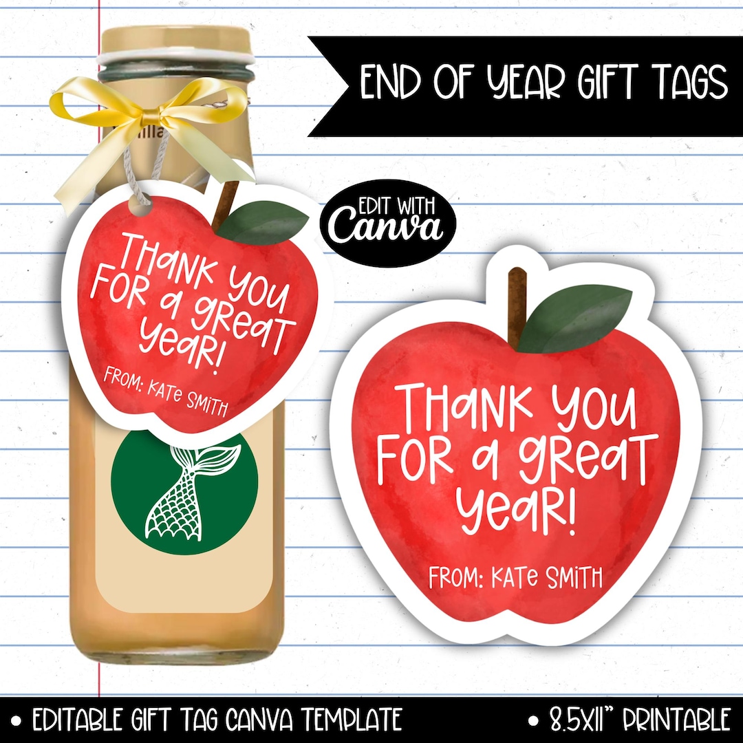 End of Year Teacher Staff Appreciation Apple Gift Tag, Last Day School ...