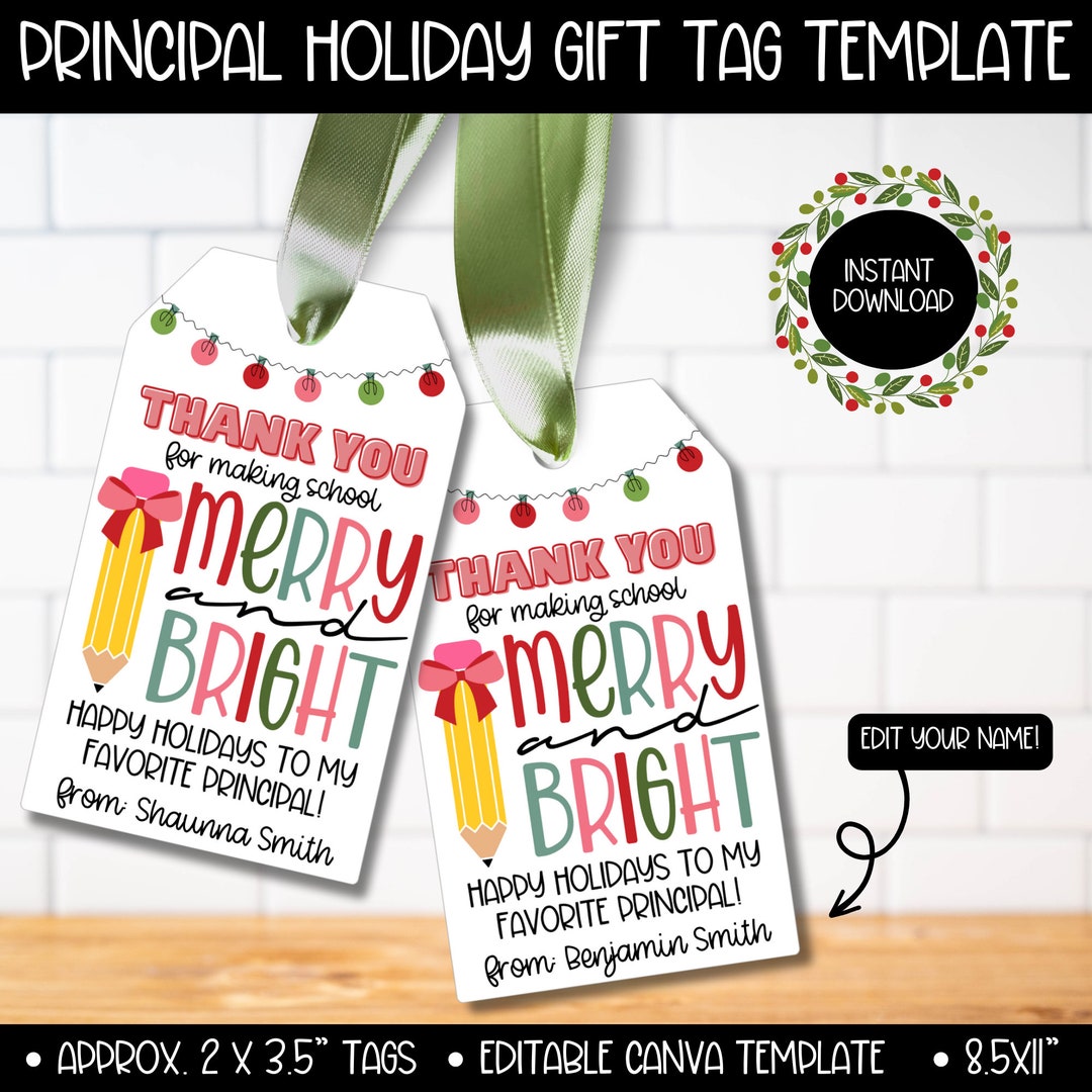 Principal Christmas Gift Tag Card, PTA PTO Principal Staff Appreciation ...