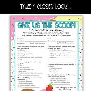 PTA End of Year Parent Survey Form, PTO Give Us the Scoop Ice Cream ...